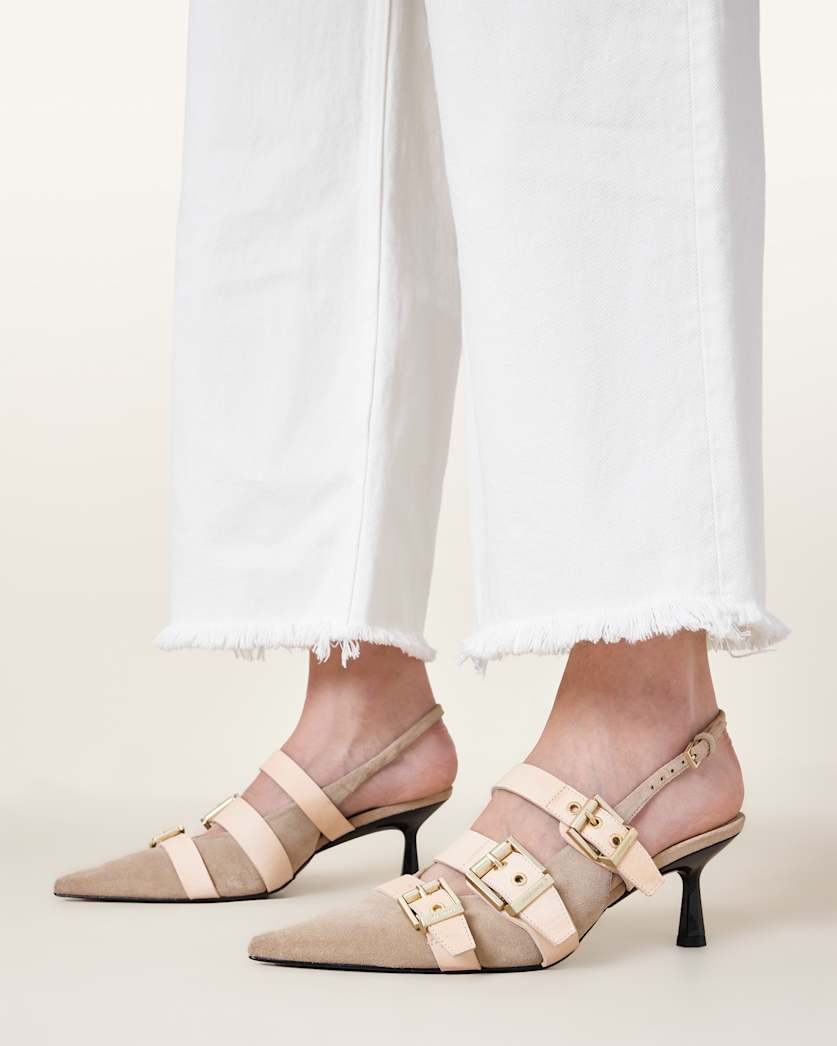 Vivian Leather Buckle Slingback Heels SAND BROWN | ALLSAINTS